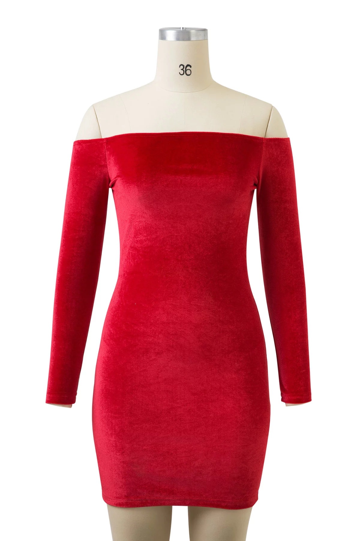 Off Shoulder Long Sleeve Velvet Bodycon Short Dress on Luulla