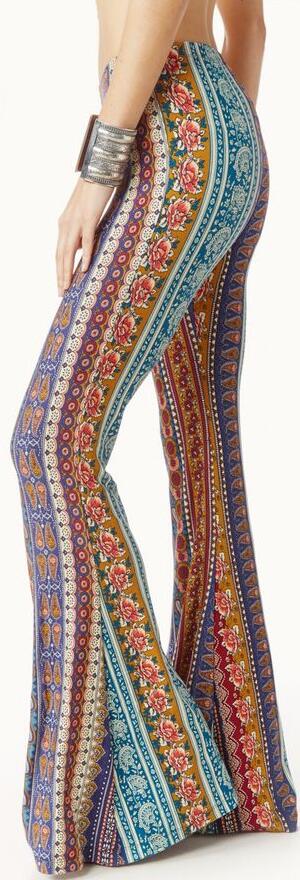 Retro Style Print Bodycon Wide Leg Long Pants on Luulla